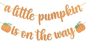 pumpkin baby shower decorations a little pumpkin is on the way banner orange glitter pumpkin boy girl birthday party decorations orange little pumpkin banner thanksgiving fall theme gender reveal baby