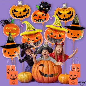 KatchOn, Huge Halloween Pumpkin Balloons Set - 34 Inch, Pack of 8 | Pumpkin Halloween Balloons for Halloween Birthday Party Decorations | Halloween Mylar Balloons for Halloween Party Decorations