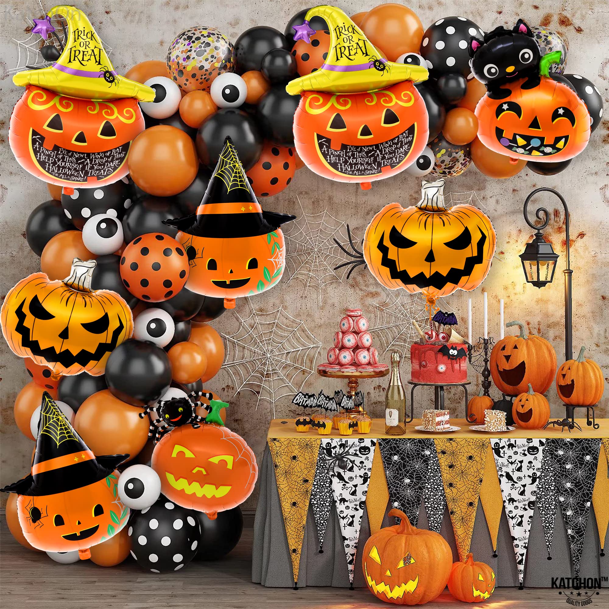 KatchOn, Huge Halloween Pumpkin Balloons Set - 34 Inch, Pack of 8 | Pumpkin Halloween Balloons for Halloween Birthday Party Decorations | Halloween Mylar Balloons for Halloween Party Decorations