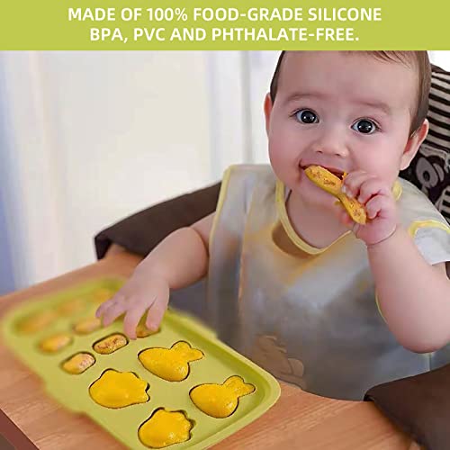 Baby Food Freezer Trays - Food Storage Containers with with Lids, Silicone Food Molds Trays for Homemade Baby Food, Breast Milk, Vegetable, Juice & Fruit Purees, 2 Pack (Orange/Green)