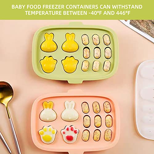 Baby Food Freezer Trays - Food Storage Containers with with Lids, Silicone Food Molds Trays for Homemade Baby Food, Breast Milk, Vegetable, Juice & Fruit Purees, 2 Pack (Orange/Green)