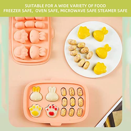 Baby Food Freezer Trays - Food Storage Containers with with Lids, Silicone Food Molds Trays for Homemade Baby Food, Breast Milk, Vegetable, Juice & Fruit Purees, 2 Pack (Orange/Green)