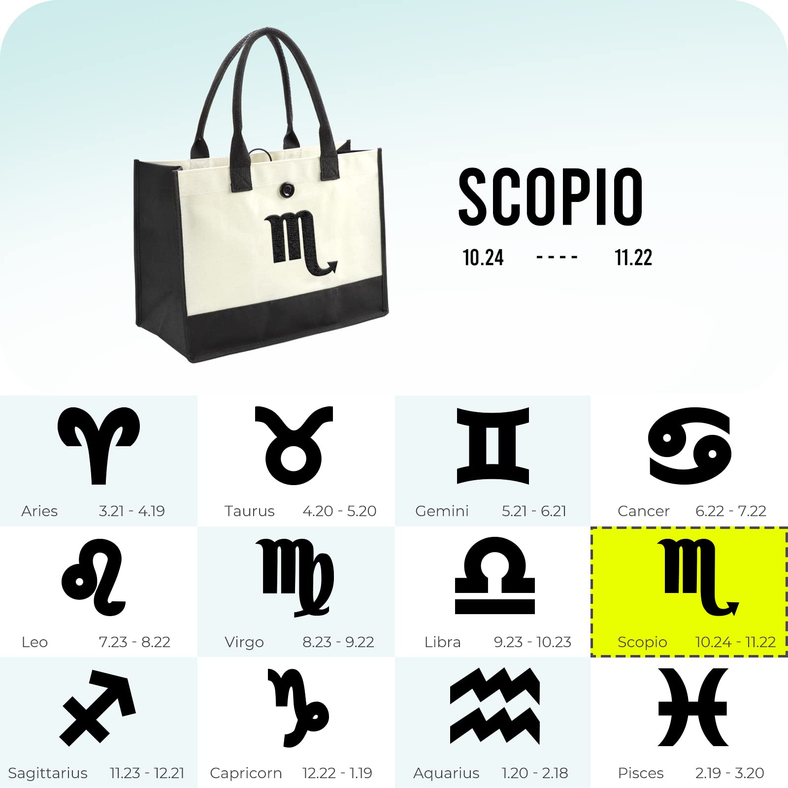 YOOFAN Canvas Tote Bag - Personalized 12 Zodiac Signs Bag, Birthday Gift for Women, Anniversary, Bridal Shower, Wedding, Mom and Daughter, Scorpio