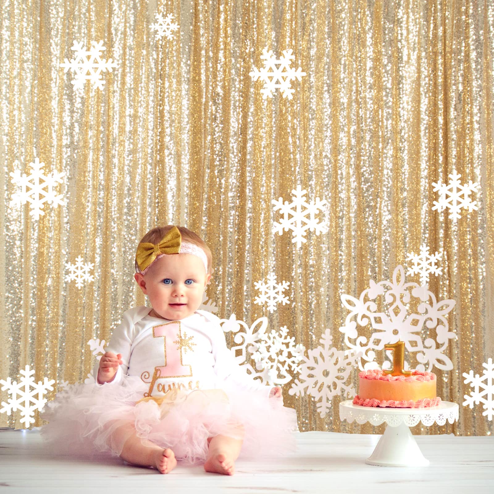 ShinyBeauty Sequin Backdrop 7ftx7ft Light Gold Sequin Fabric Backdrop Drapes Sparkle Backdrop for Photoshoot Glitter Backdrop for Parties Happy Birthday Backdrop