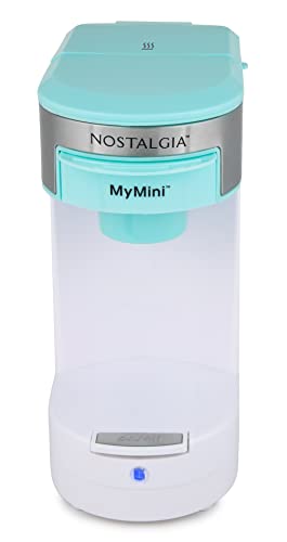 Nostalgia MyMini Single Coffee Maker, Brews K-Cup & Other Pods, Serves up to 14 Ounces, Tea, Chocolate, Hot Cider, Lattes, Reusable Filter Basket Included, Aqua