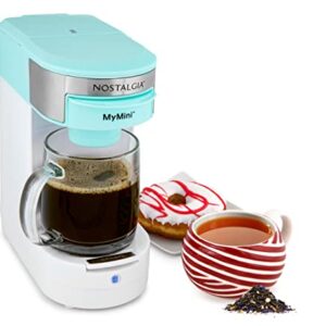 Nostalgia MyMini Single Coffee Maker, Brews K-Cup & Other Pods, Serves up to 14 Ounces, Tea, Chocolate, Hot Cider, Lattes, Reusable Filter Basket Included, Aqua