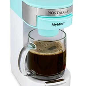 Nostalgia MyMini Single Coffee Maker, Brews K-Cup & Other Pods, Serves up to 14 Ounces, Tea, Chocolate, Hot Cider, Lattes, Reusable Filter Basket Included, Aqua