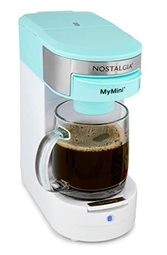 Nostalgia MyMini Single Coffee Maker, Brews K-Cup & Other Pods, Serves up to 14 Ounces, Tea, Chocolate, Hot Cider, Lattes, Reusable Filter Basket Included, Aqua