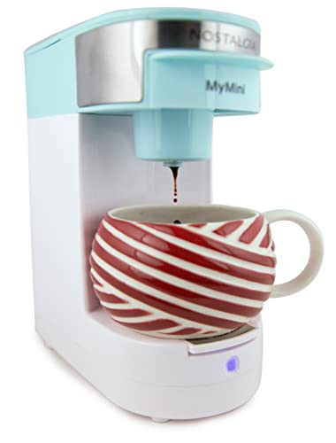 Nostalgia MyMini Single Coffee Maker, Brews K-Cup & Other Pods, Serves up to 14 Ounces, Tea, Chocolate, Hot Cider, Lattes, Reusable Filter Basket Included, Aqua