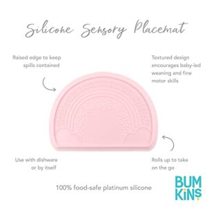 Bumkins Baby Silicone Sensory Placemat, for Babies and Toddlers, Suction Mat for Restaurants, Stick On High Chairs and Tables, Eating Finger Foods, Baby Led Weaning Essentials, Ages 6 Months Up, Pink