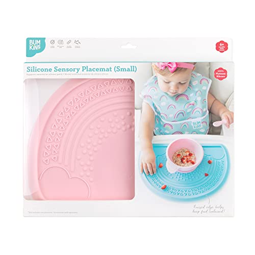 Bumkins Baby Silicone Sensory Placemat, for Babies and Toddlers, Suction Mat for Restaurants, Stick On High Chairs and Tables, Eating Finger Foods, Baby Led Weaning Essentials, Ages 6 Months Up, Pink