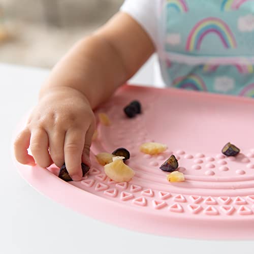 Bumkins Baby Silicone Sensory Placemat, for Babies and Toddlers, Suction Mat for Restaurants, Stick On High Chairs and Tables, Eating Finger Foods, Baby Led Weaning Essentials, Ages 6 Months Up, Pink