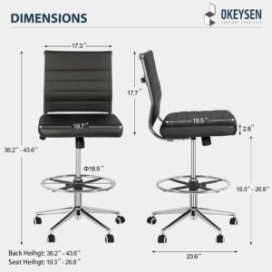 Okeysen Drafting Chair Armless Desk Stool, 400 LBS Ergonomic Fabric Tall Office Chair with Adjustable Foot Ring, Modern Standing Desk Chair with Ribbed Mid Back, Swivel Rolling Drafting Stool.