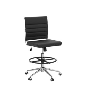 Okeysen Drafting Chair Armless Desk Stool, 400 LBS Ergonomic Fabric Tall Office Chair with Adjustable Foot Ring, Modern Standing Desk Chair with Ribbed Mid Back, Swivel Rolling Drafting Stool.