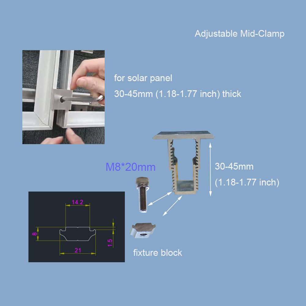 CMYYANGLIN Solar Panel Mounting Bracket Roof Mount Clamps Adjustable Mid Clamp for Securing 30mm-45mm Thick Solar Panels to Rails Pack of 6