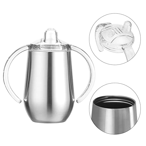 Stainless Steel Straw Sippy Cup w/Handles & Silicone Lids,10 oz BPA Free Double Wall Vacuum Insulated Sippy Cup Mug Tumbler Toddler Straw Cups for boys and girls Non-Spill Sippy Cups