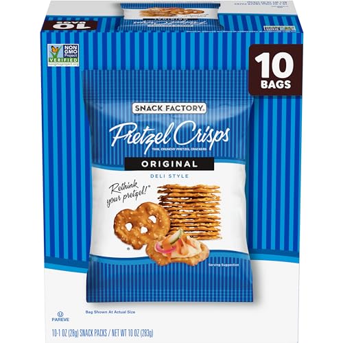 Snack Factory Pretzel Crisps, Original, 1 Oz Snack Bags, 10 Ct