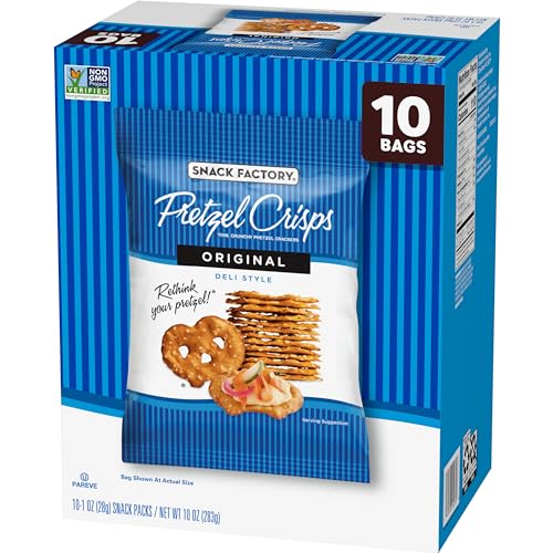 Snack Factory Pretzel Crisps, Original, 1 Oz Snack Bags, 10 Ct