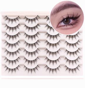 losha manga lashes fluffy faux mink lashes 14 pairs natural false lashes pack wispy short anime lashes look like individual clusters (3d1009)