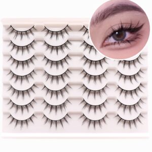 Losha Manga Lashes Fluffy Faux Mink Lashes 14 Pairs Natural False Lashes Pack Wispy Short Anime Lashes Look Like Individual Clusters (3D1009)