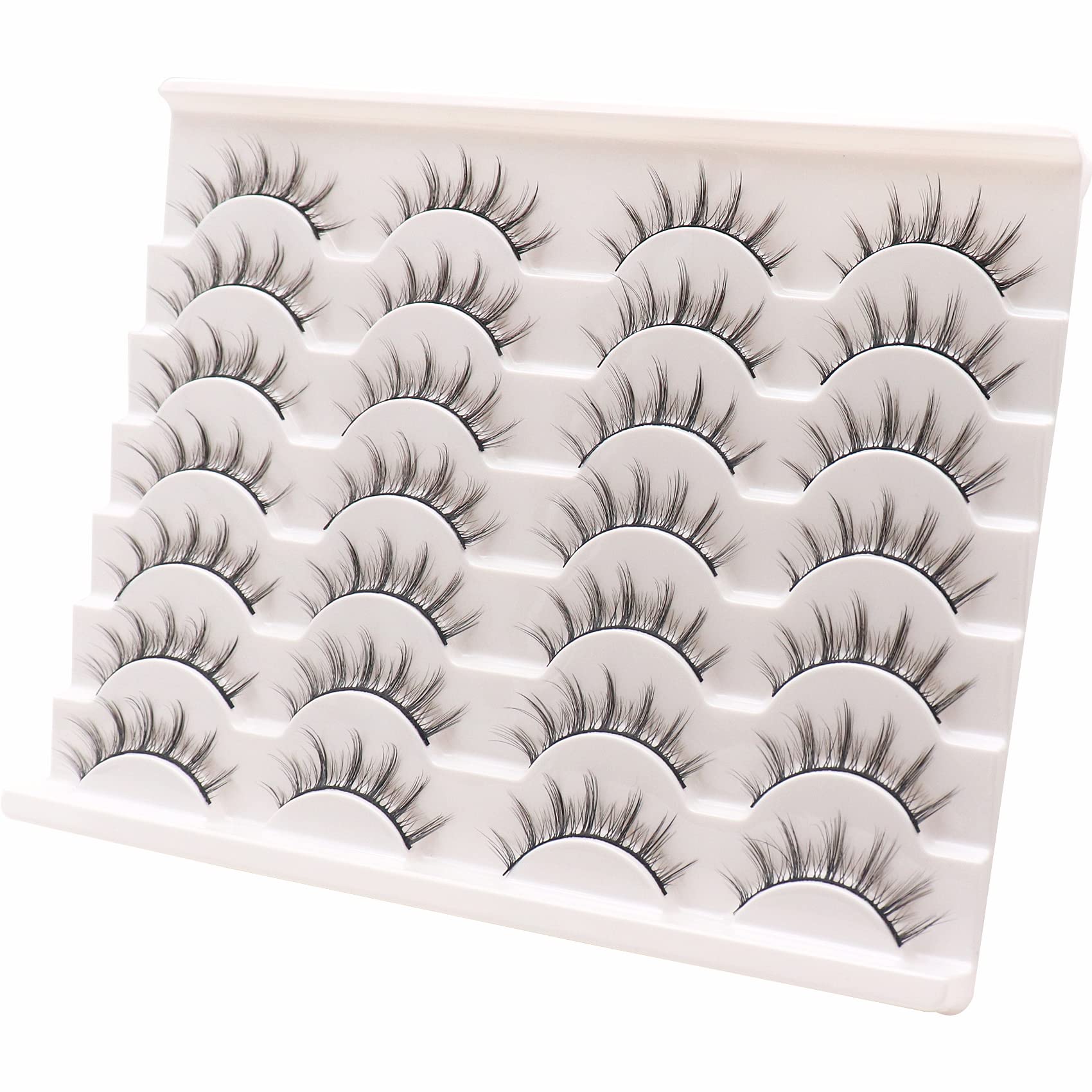 Losha Manga Lashes Fluffy Faux Mink Lashes 14 Pairs Natural False Lashes Pack Wispy Short Anime Lashes Look Like Individual Clusters (3D1009)