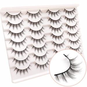 Losha Manga Lashes Fluffy Faux Mink Lashes 14 Pairs Natural False Lashes Pack Wispy Short Anime Lashes Look Like Individual Clusters (3D1009)