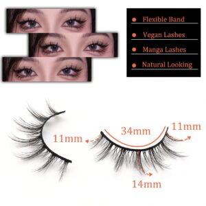 Losha Manga Lashes Fluffy Faux Mink Lashes 14 Pairs Natural False Lashes Pack Wispy Short Anime Lashes Look Like Individual Clusters (3D1009)