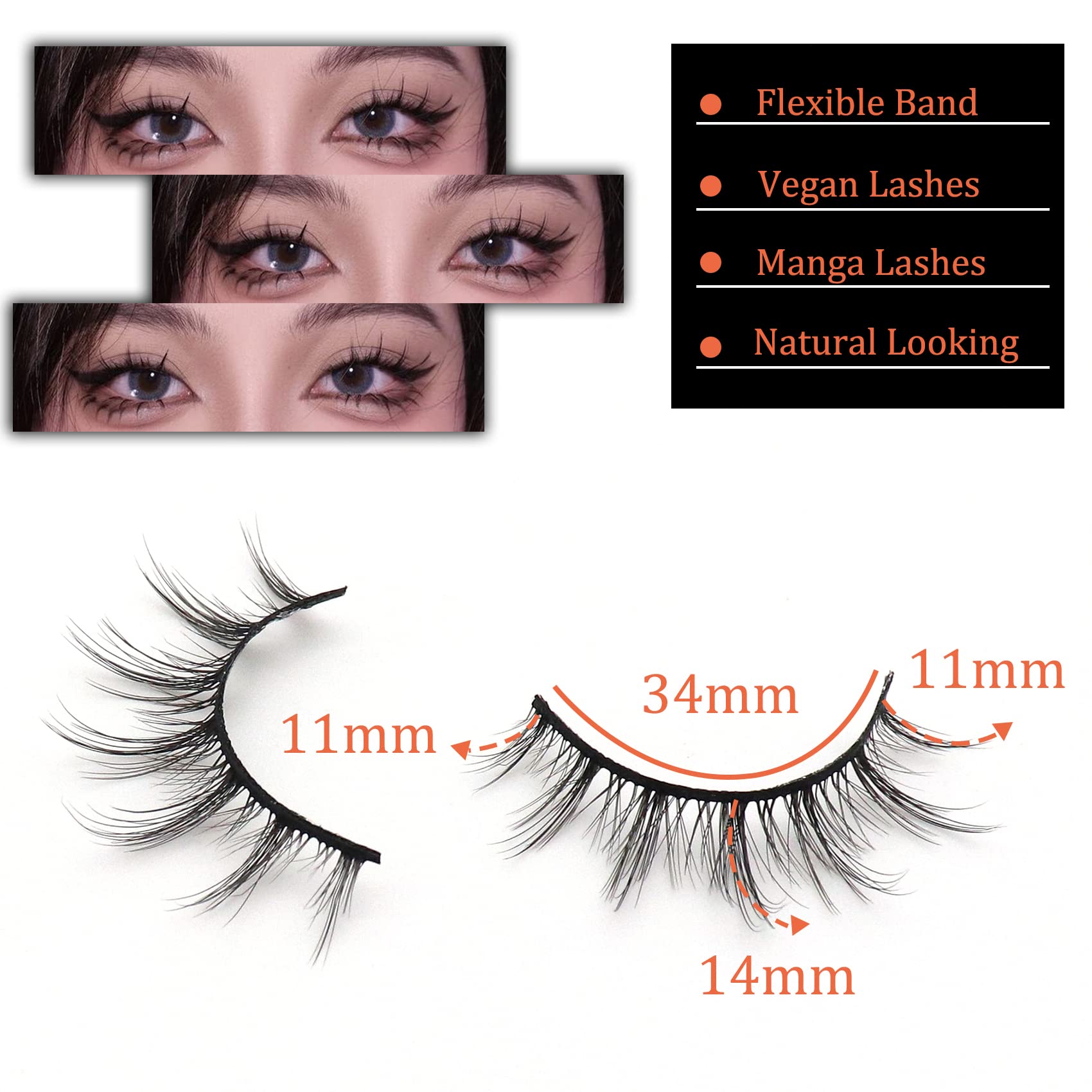 Losha Manga Lashes Fluffy Faux Mink Lashes 14 Pairs Natural False Lashes Pack Wispy Short Anime Lashes Look Like Individual Clusters (3D1009)