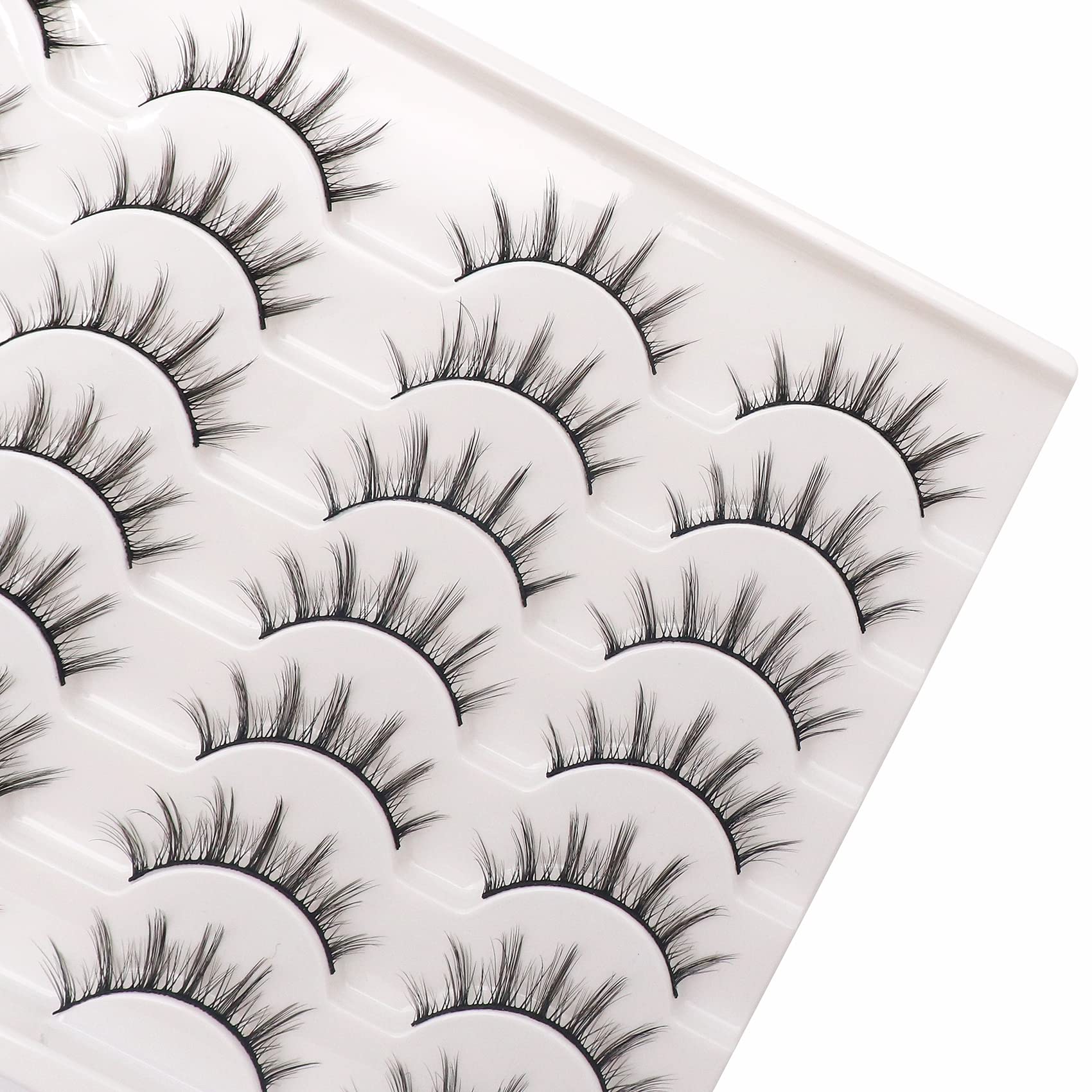 Losha Manga Lashes Fluffy Faux Mink Lashes 14 Pairs Natural False Lashes Pack Wispy Short Anime Lashes Look Like Individual Clusters (3D1009)