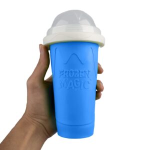 Ragnify Slushy Cup Slushie Maker Ice Cup Silica Cup Pinch Cup Summer Cooler Smoothies Cup Double Layer Squeeze Cup Slush Maker Cup Home DIY Smoothie Cup for Children and Adult (Blue)