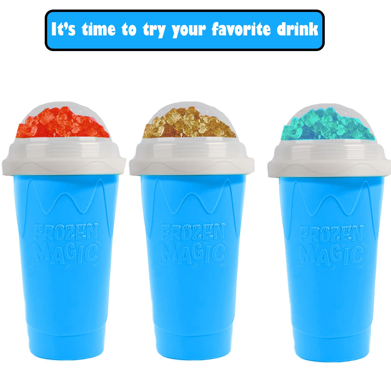 Ragnify Slushy Cup Slushie Maker Ice Cup Silica Cup Pinch Cup Summer Cooler Smoothies Cup Double Layer Squeeze Cup Slush Maker Cup Home DIY Smoothie Cup for Children and Adult (Blue)