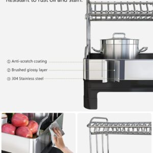 BOOSINY Dish Drying Rack, 304 Stainless Steel 2 Tier Large Dish Rack and Drainboard Set with Swivel Spout Drainage, Full Size Dish Drainer with Utensil Holder for Kitchen Counter of Big Family