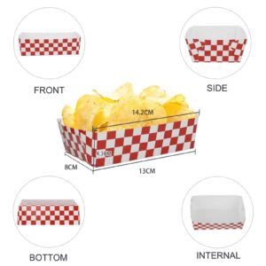 50 Packs Red Checkered Paper Food Trays Carnival Party Supplies Red and White Checker Nacho Trays Paperboard Tray Picnic Hot Dog Trays School Restaurant Supplies