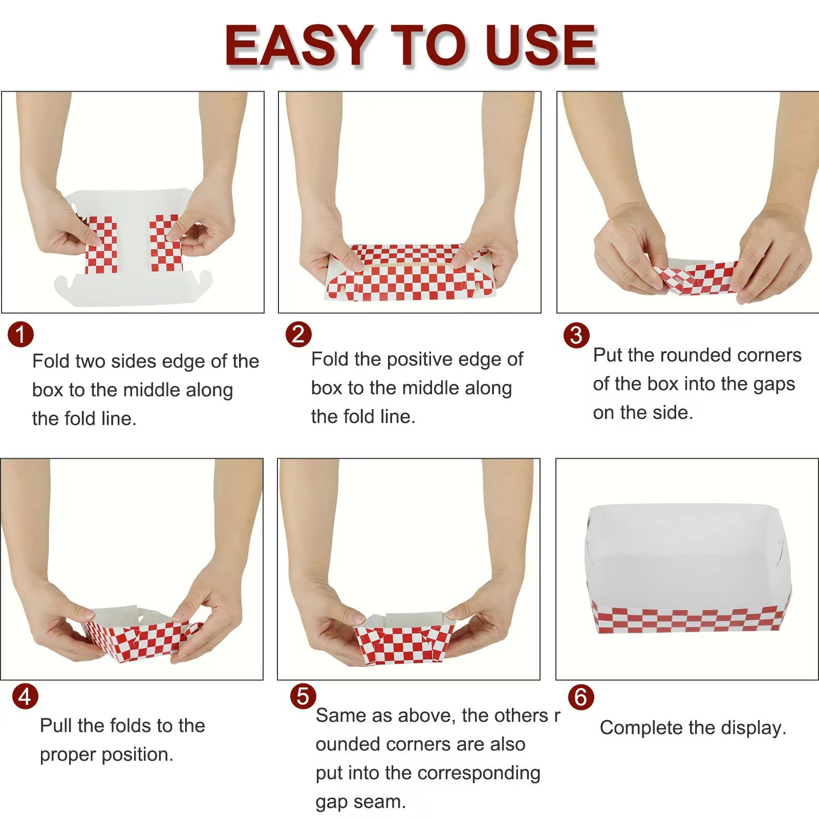 50 Packs Red Checkered Paper Food Trays Carnival Party Supplies Red and White Checker Nacho Trays Paperboard Tray Picnic Hot Dog Trays School Restaurant Supplies