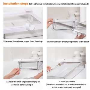 vacane Refrigerator Organizer Drawer, Clear Under Shelf Drawer,Pantry Drawer Under Cabinet Shelf Hanging Storage, Pull Out Fridge Bins Organizer