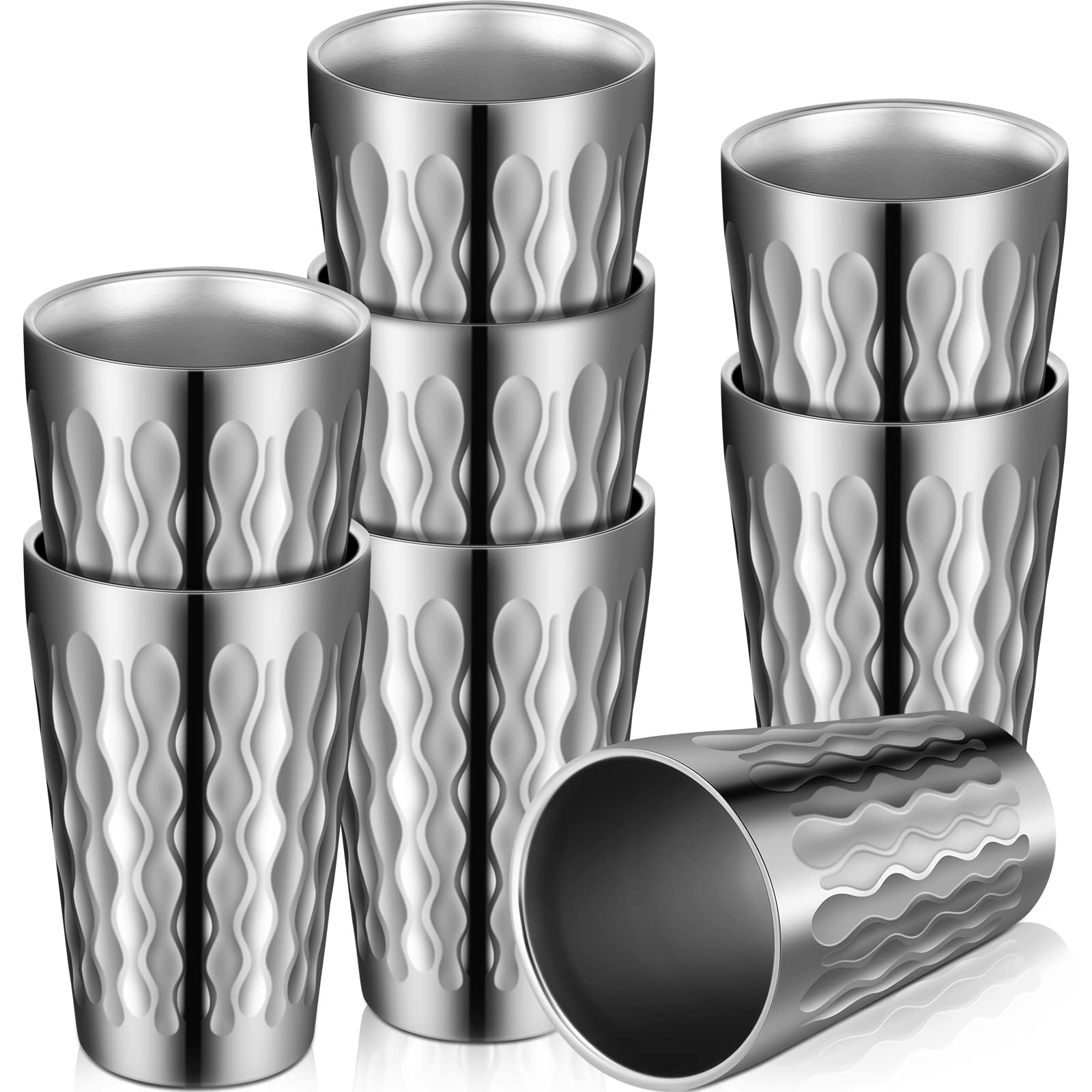 Mimorou 8 Pack 16oz Stainless Steel Cups Pint Cup Metal Double Layer Insulated Drinking Cups Beer Water Tumbler Camping Reusable Stackable Cup for Office Party Hot Cold Drink