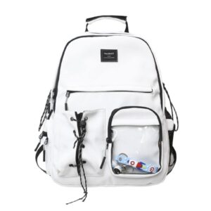 kawaii backpack for teen girls boys cute bookbag aesthetic schoolbag with lovely pendant casual bag with laptop compartment (white-2)