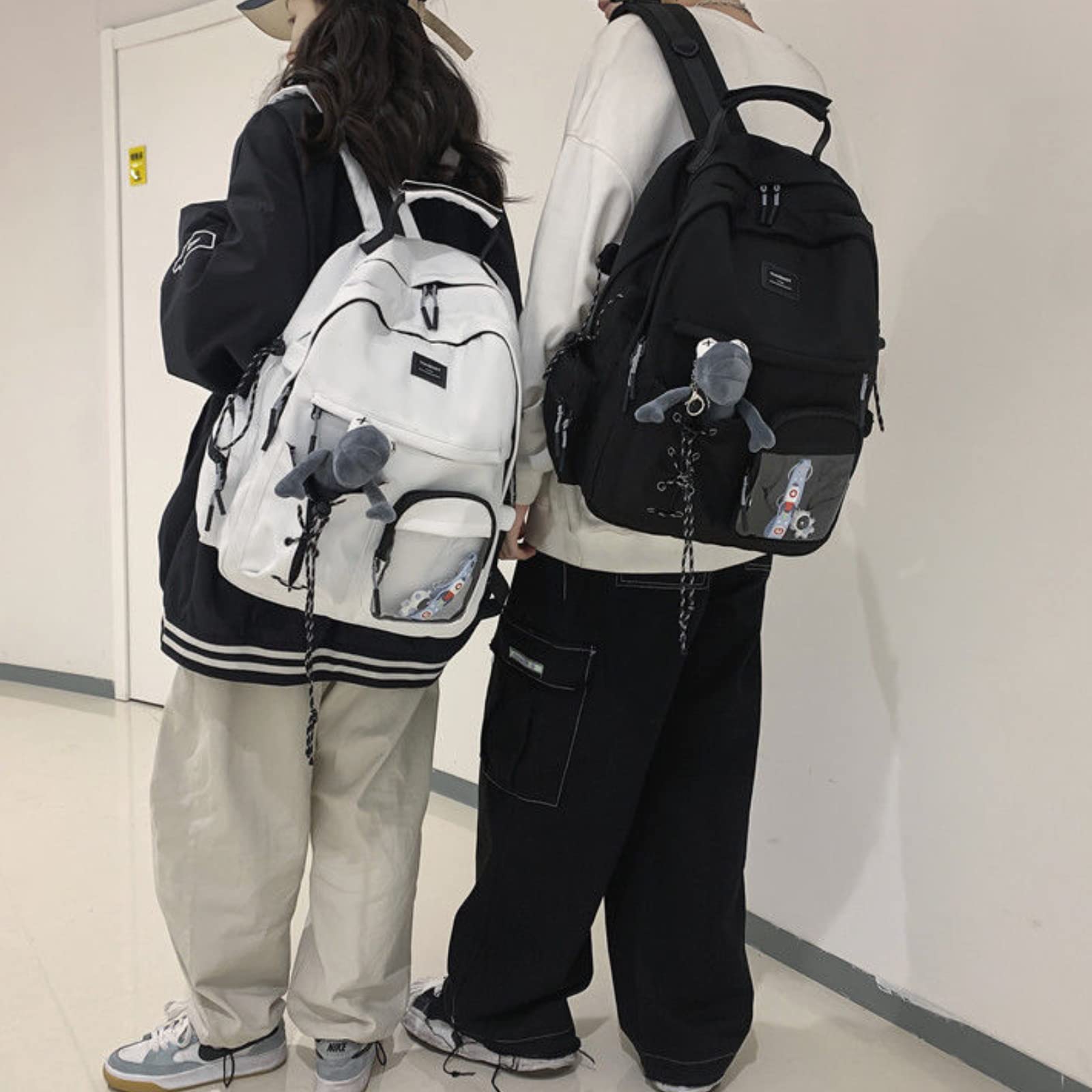 Kawaii Backpack for Teen Girls Boys Cute Bookbag Aesthetic Schoolbag with Lovely Pendant Casual Bag with Laptop Compartment (White-2)