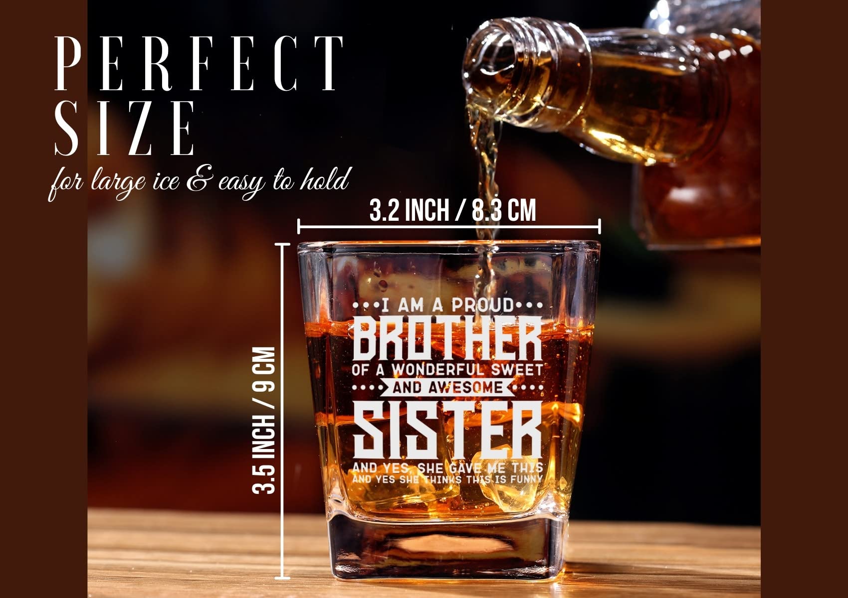 Onebttl Brother Gifts from Sister, Funny Gift Idea for the Best Brother for Christmas, Birthday, Whiskey Glass - Proud