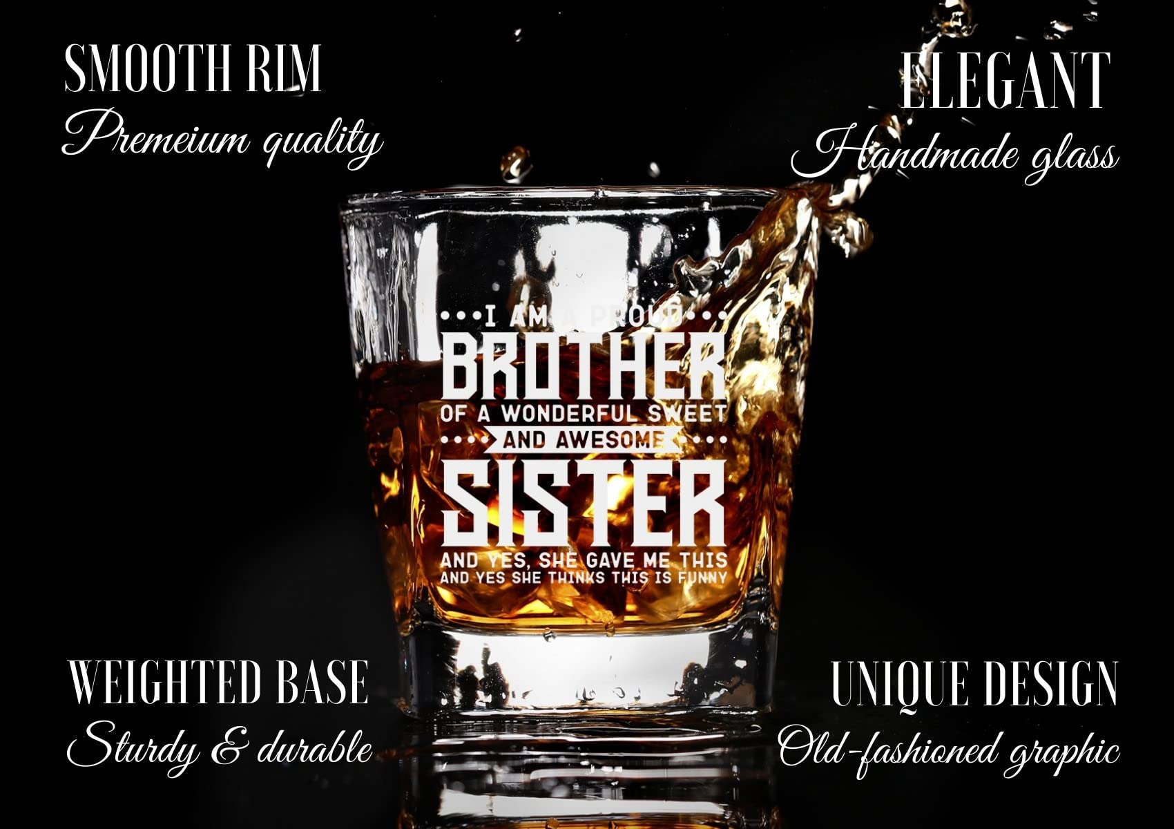 Onebttl Brother Gifts from Sister, Funny Gift Idea for the Best Brother for Christmas, Birthday, Whiskey Glass - Proud