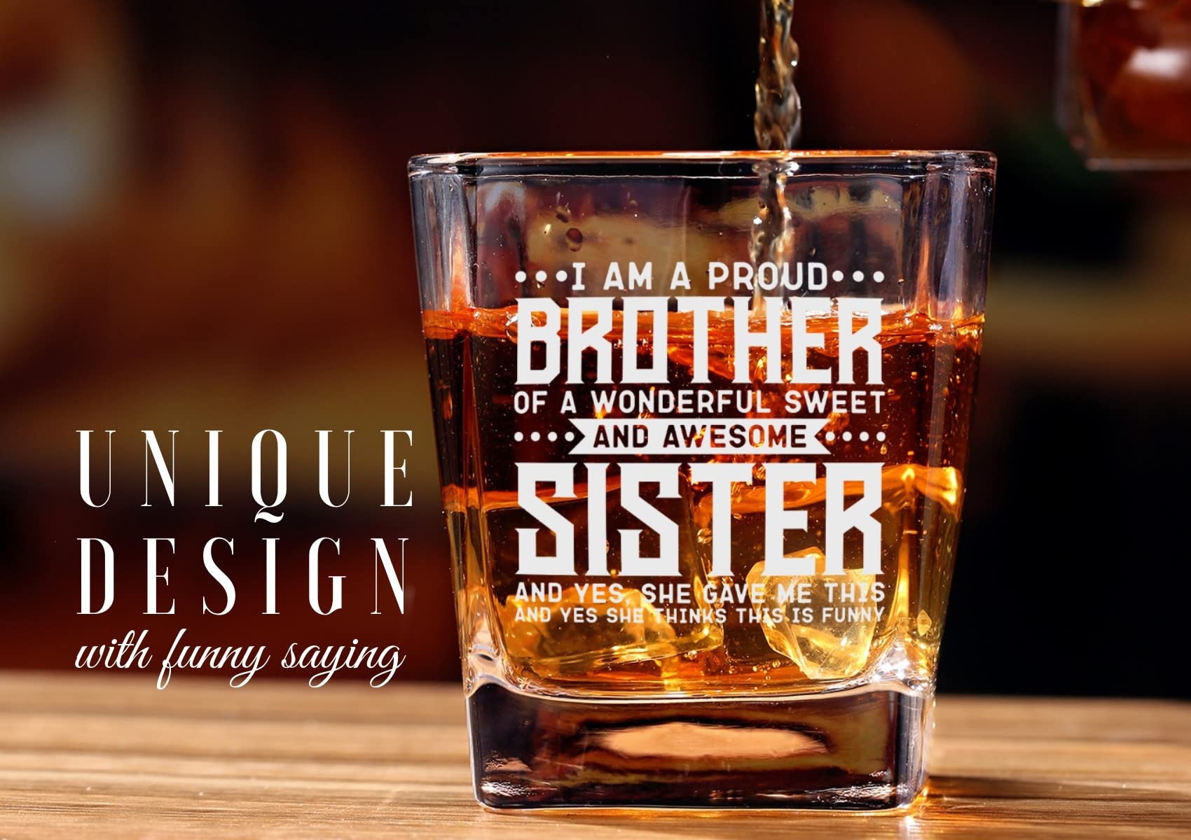 Onebttl Brother Gifts from Sister, Funny Gift Idea for the Best Brother for Christmas, Birthday, Whiskey Glass - Proud