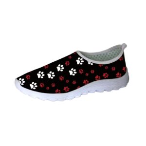 forchrinse red white dog paw print women’s mesh slip on walking shoes men’s running sneakers lightweight for causal work gym