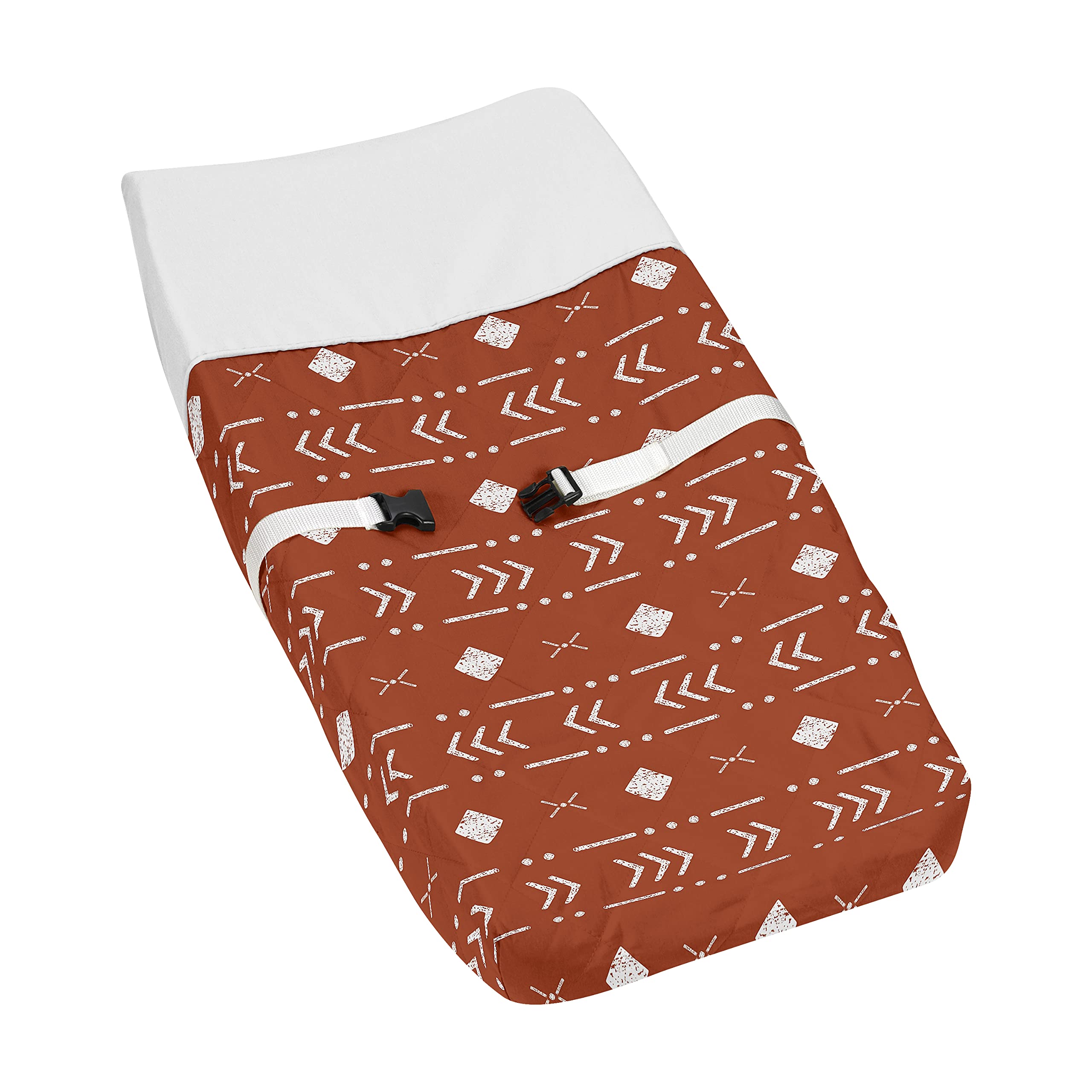 Sweet Jojo Designs Rust Boho Tribal Mudcloth Boy or Girl Baby Nursery Changing Pad Cover - Orange and White Woodland Bohemian Southwest Geometric Arrow Gender Neutral Aztec Mud Cloth