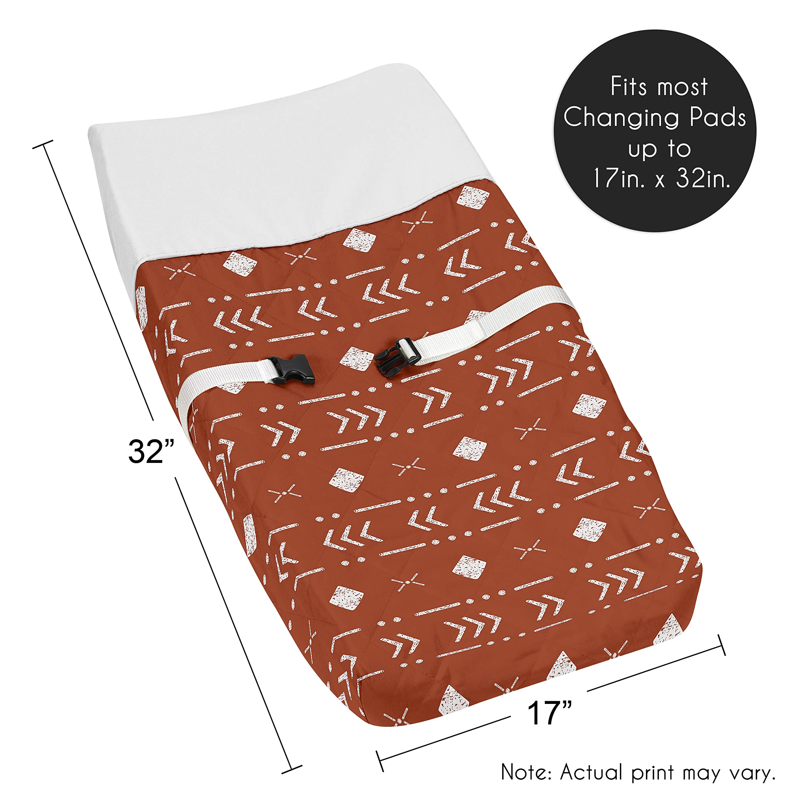 Sweet Jojo Designs Rust Boho Tribal Mudcloth Boy or Girl Baby Nursery Changing Pad Cover - Orange and White Woodland Bohemian Southwest Geometric Arrow Gender Neutral Aztec Mud Cloth