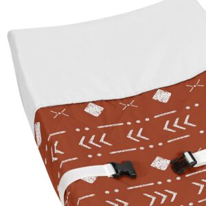 Sweet Jojo Designs Rust Boho Tribal Mudcloth Boy or Girl Baby Nursery Changing Pad Cover - Orange and White Woodland Bohemian Southwest Geometric Arrow Gender Neutral Aztec Mud Cloth