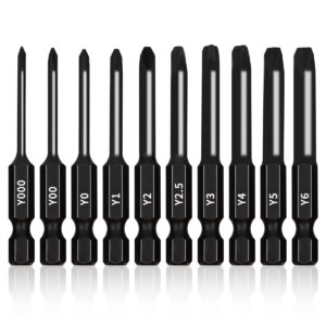 owl tools triwing bit set (10 pack - 2.3inches long magnetic heads) in the following tri wing bits screwdriver sizes: y000, y00, y0, y1, y2, y2.5, y3, y4, y5, and y6