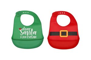 little holly dear santa silicone bib set, christmas silicone bibs with food catcher, soft adjustable fit toddler bibs, dishwasher safe baby bibs, feeding accessory for new & expecting parents