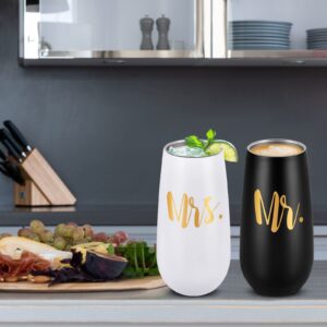 Lifecapido 2 Pack Mr and Mrs Stainless Steel Insulated Champagne Flute Tumbler, Engagement Wedding Gifts for Couples Newlyweds Bride Groom Wife His and Hers Anniversary Bridal Shower(6oz, Black&White)