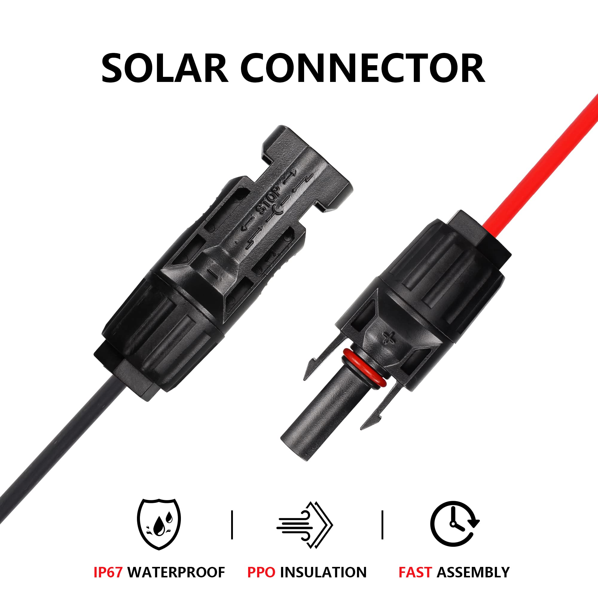 SinLoon 14AWG Solar Extension Cable,1 Pair 14 Gauge PV Solar Panel Cord IP67 Waterproof Solar Power Cable with Male and Female Solar Connector Adapter Kit,for Solar Panel Wire (14AWG 10 FT)