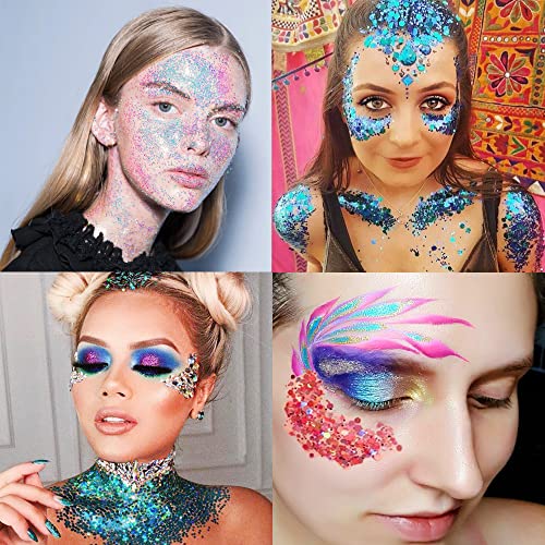 Body Face Glitter Gel SUPGIFT 10 Colors 10.6oz Holographic Chunky Laser Liquid Glitter Sequins Glue for Makeup Eyeshadow Hair Nail Slime Craft Resin with Spoon